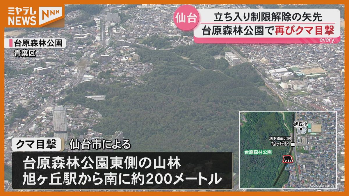 【クマ目撃】仙台市『台原森林公園』で…警察や市が警戒、立ち入り制限が8日に解除されたばかり（9日）（2026年6月9日掲載）｜ミヤテレNEWS NNN
